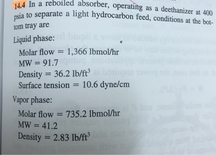In a reboiled absorber, operating as a deethanizer at | Chegg.com