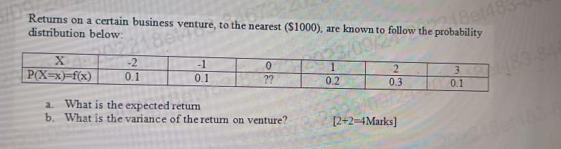 Solved Returns on a certain business venture, to the nearest | Chegg.com
