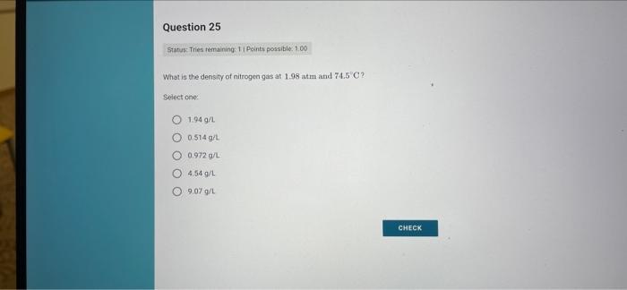 Solved Question 25 Status: Tries remaining 1 Points | Chegg.com