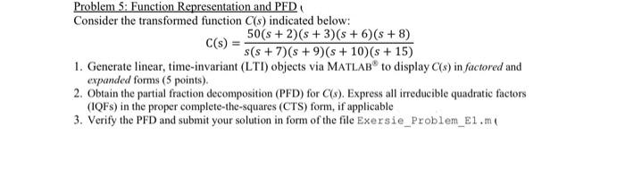 Solved Problem 5: Function Representation and PFD ( Consider | Chegg.com