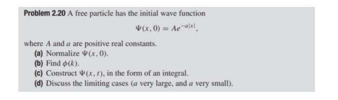 Solved Problem 2.20 A free particle has the initial wave | Chegg.com