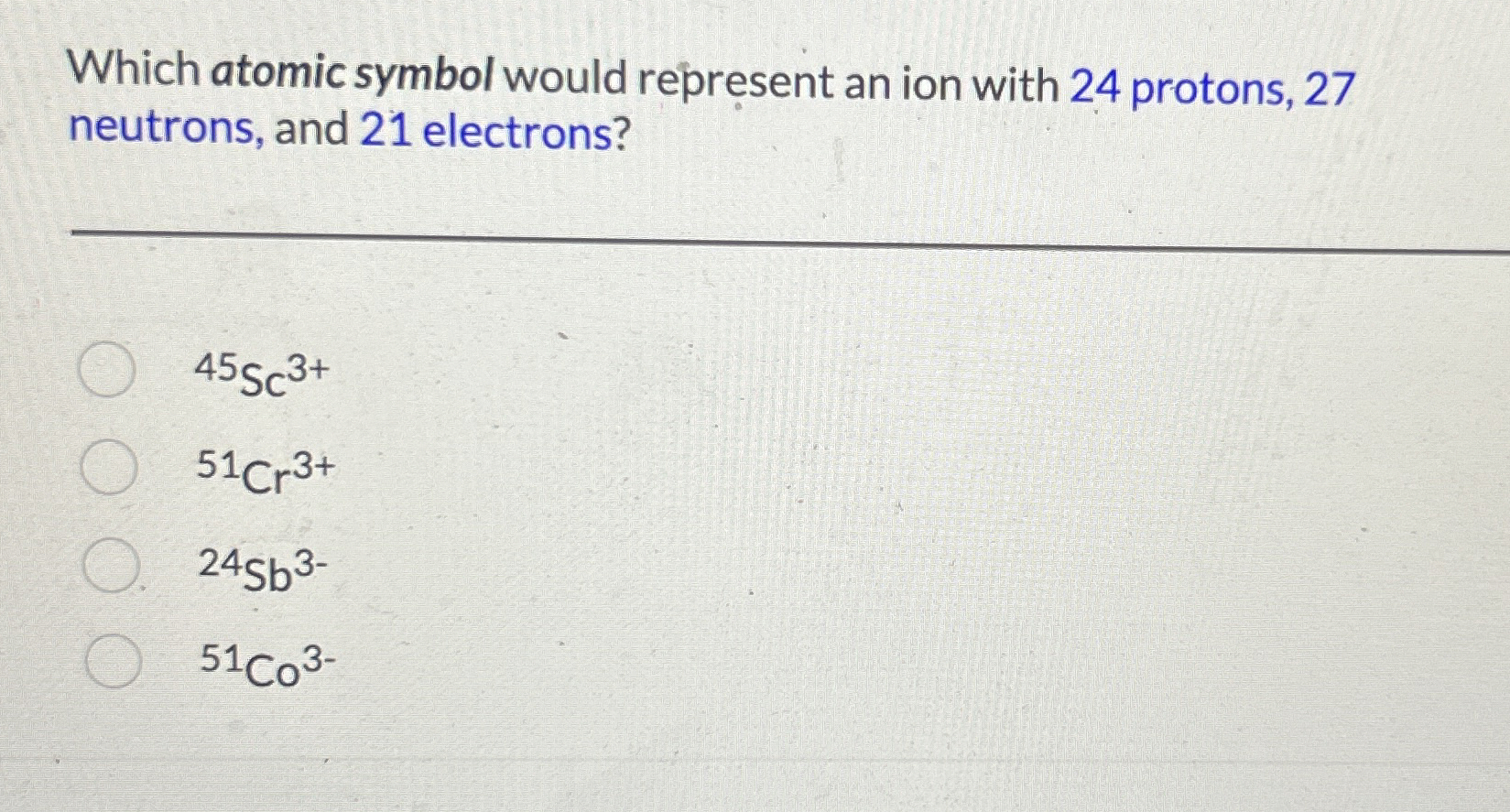 Solved Which atomic symbol would represent an ion with 24 | Chegg.com