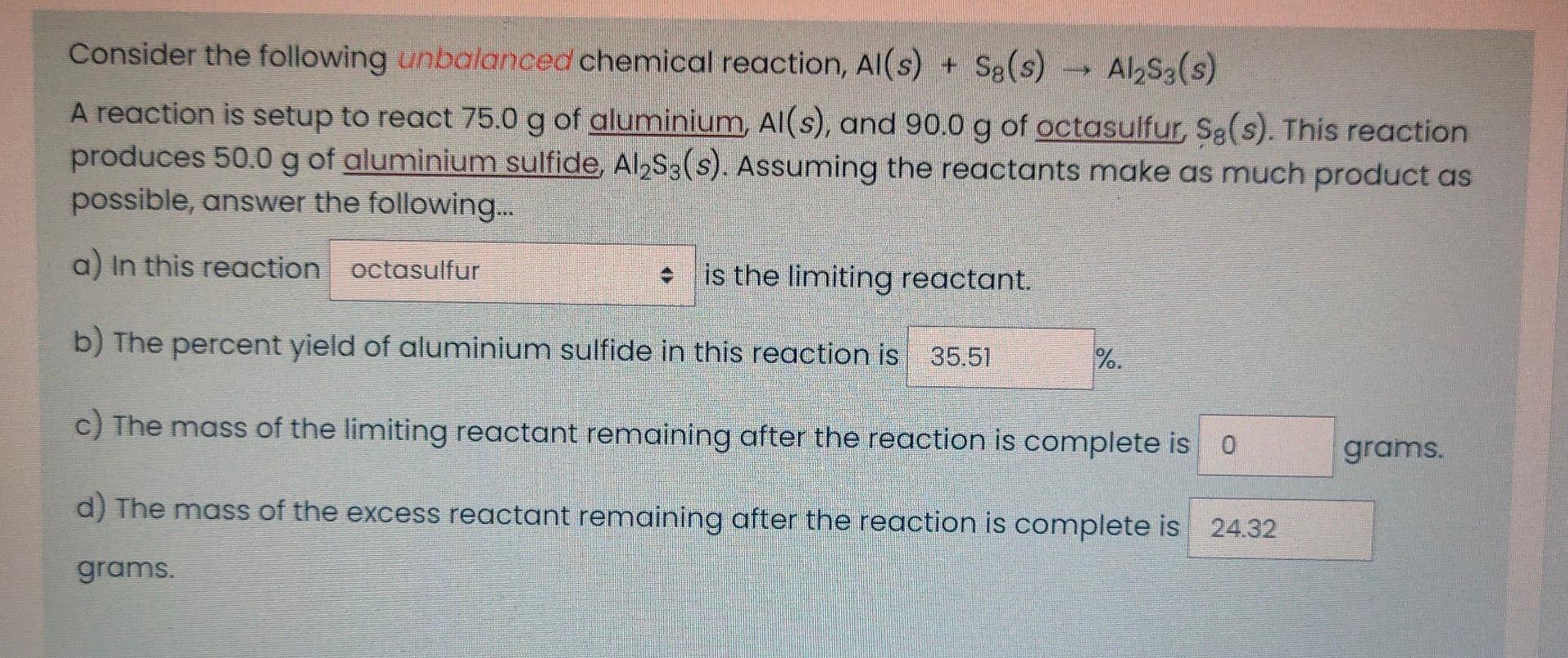 Solved Consider the following unbalanced chemical reaction, | Chegg.com
