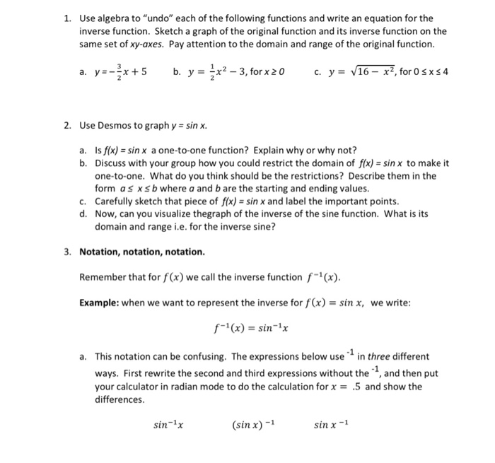 Solved 1. Use algebra to "undo" each of the following | Chegg.com