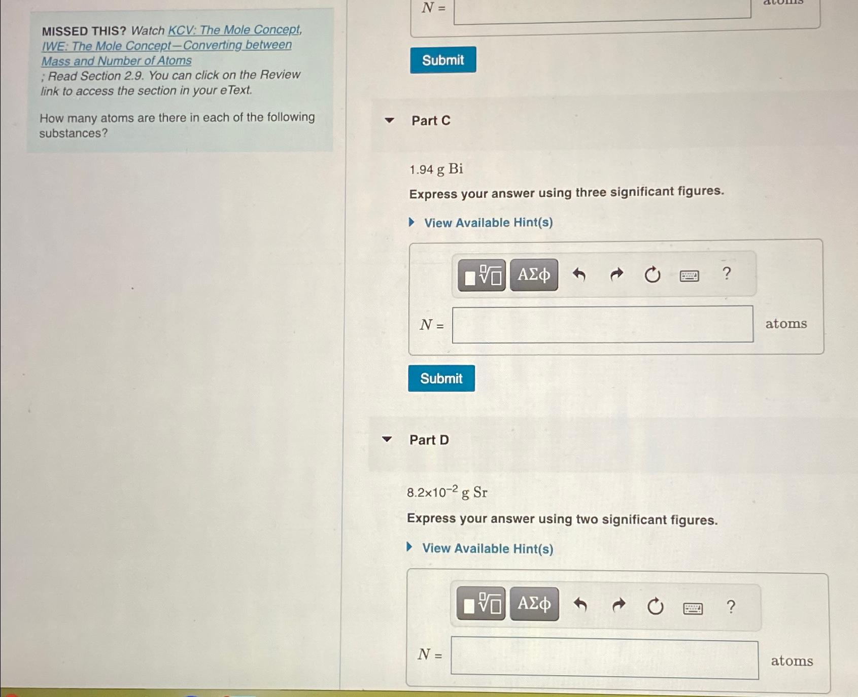 Solved MISSED THIS? Watch KCV: The Mole Concept, IWE: The | Chegg.com