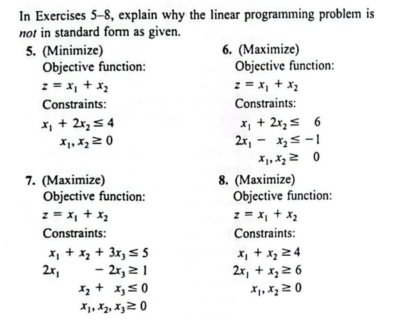 Solved In Exercises 5-8, ﻿explain why the linear programming | Chegg.com