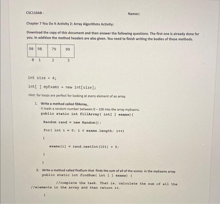 Solved CSC110AB - Names: Chapter 7 You Do It Activity 2: | Chegg.com