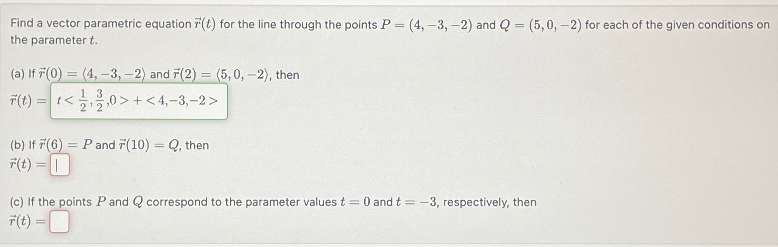 Solved Find a vector parametric equation vec(r)(t) ﻿for the | Chegg.com