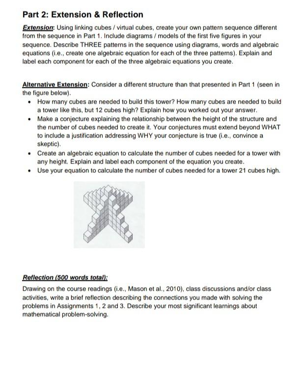 Solved Part 2: Extension \& Reflection Extension: Using | Chegg.com