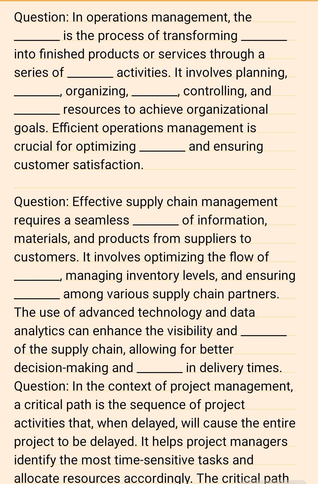 Solved Question: In operations management, the is the | Chegg.com