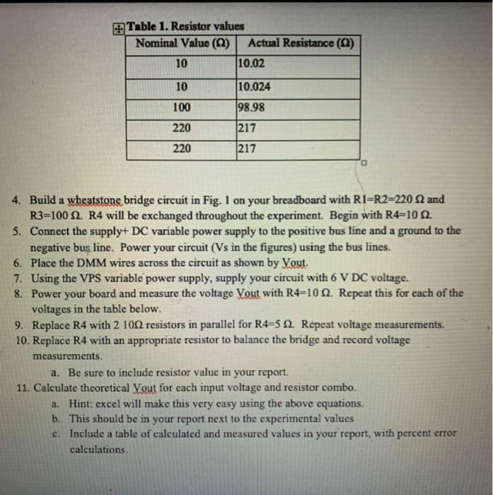 Solved + OUT Table 1. Resistor values Nominal Value (Q) | Chegg.com