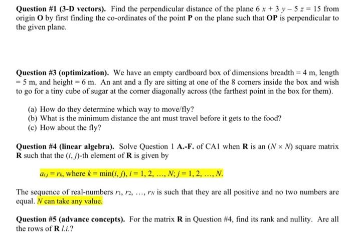 Solved Question #1 (3-D vectors). Find the perpendicular | Chegg.com