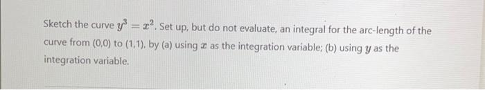 Solved Sketch the curve y3=x2. Set up, but do not evaluate, | Chegg.com
