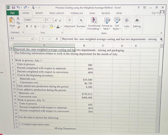 Solved Hayword, Inc. uses weighted-average costing and has | Chegg.com