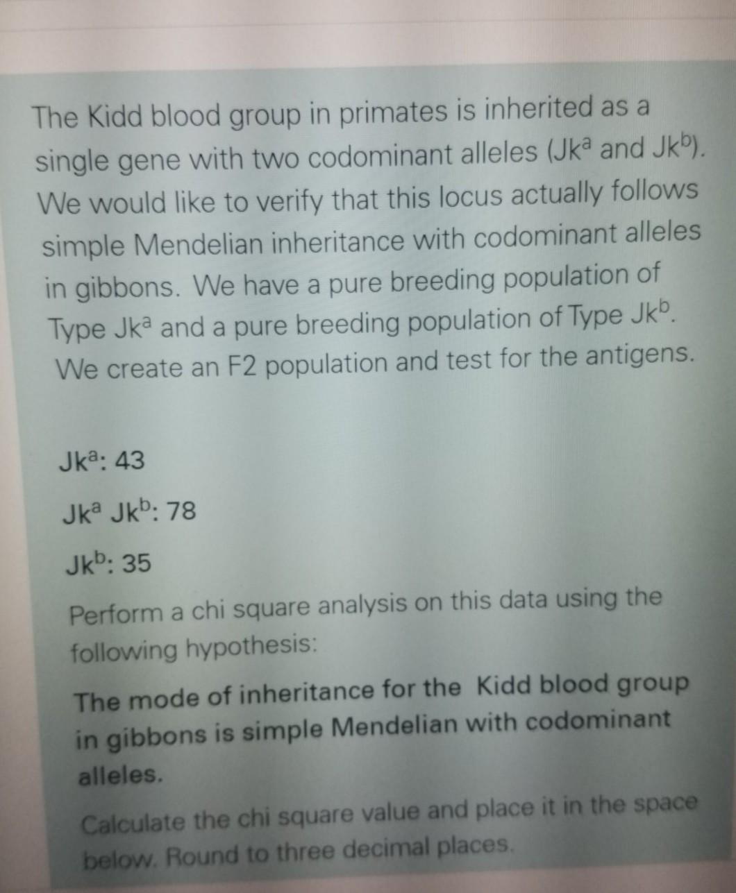 Solved The Kidd blood group in primates is inherited as a | Chegg.com