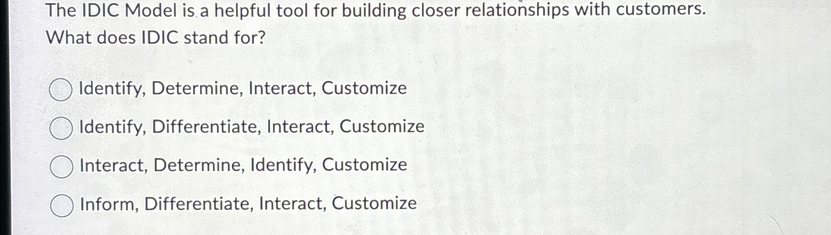 Solved The IDIC Model is a helpful tool for building closer | Chegg.com