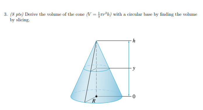 Solved ( 8 ﻿pts) ﻿Derive the volume of the cone (V=13πr2h) | Chegg.com