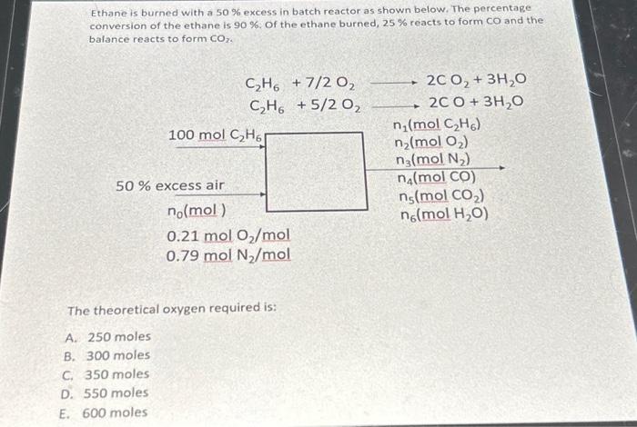 Solved Ethane is burned with a 50 % excess in batch reactor | Chegg.com