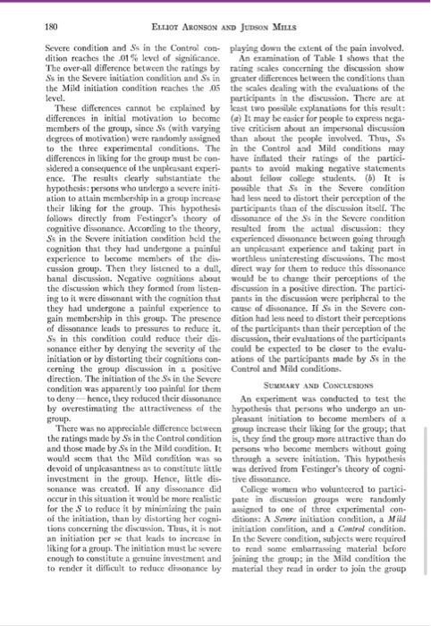 THE EFFECT OF SEVERITY OF INITIATION ON LIKING FOR A | Chegg.com