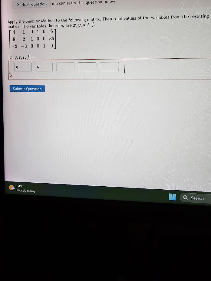 Solved Apply the Simplex Method to the following matrix. | Chegg.com