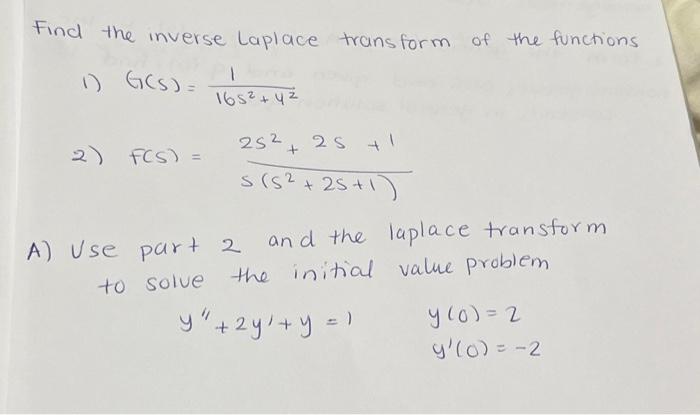 Solved Find the inverse Laplace transform of the functions | Chegg.com