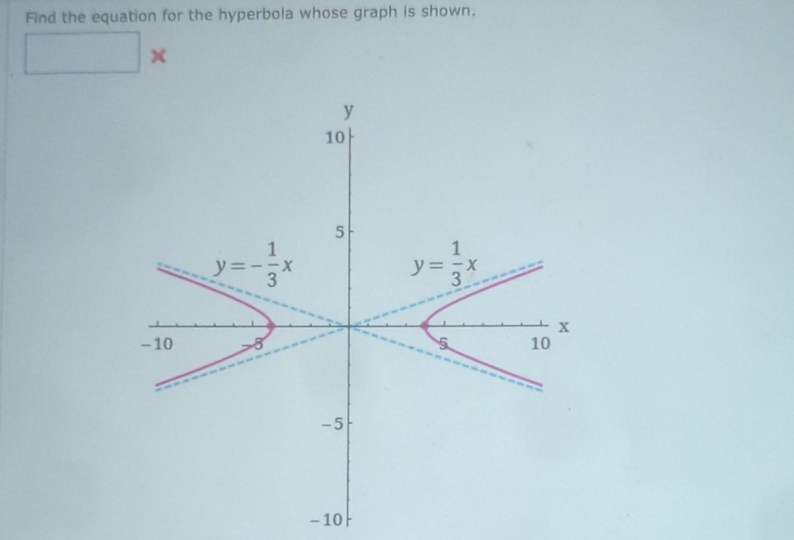 Solved Find the equation for the hyperbola whose graph is | Chegg.com