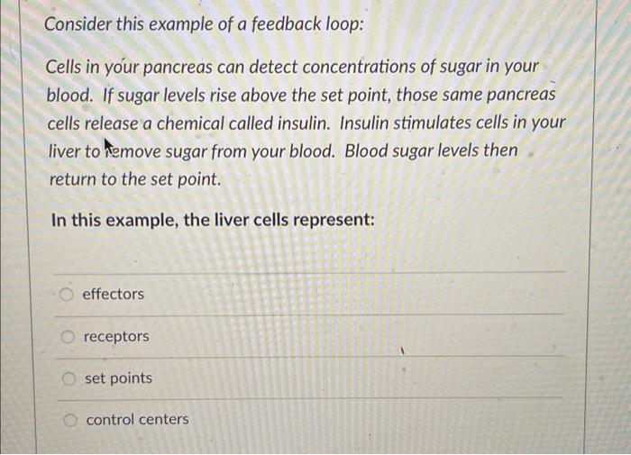Solved Consider this example of a feedback loop: Cells in | Chegg.com