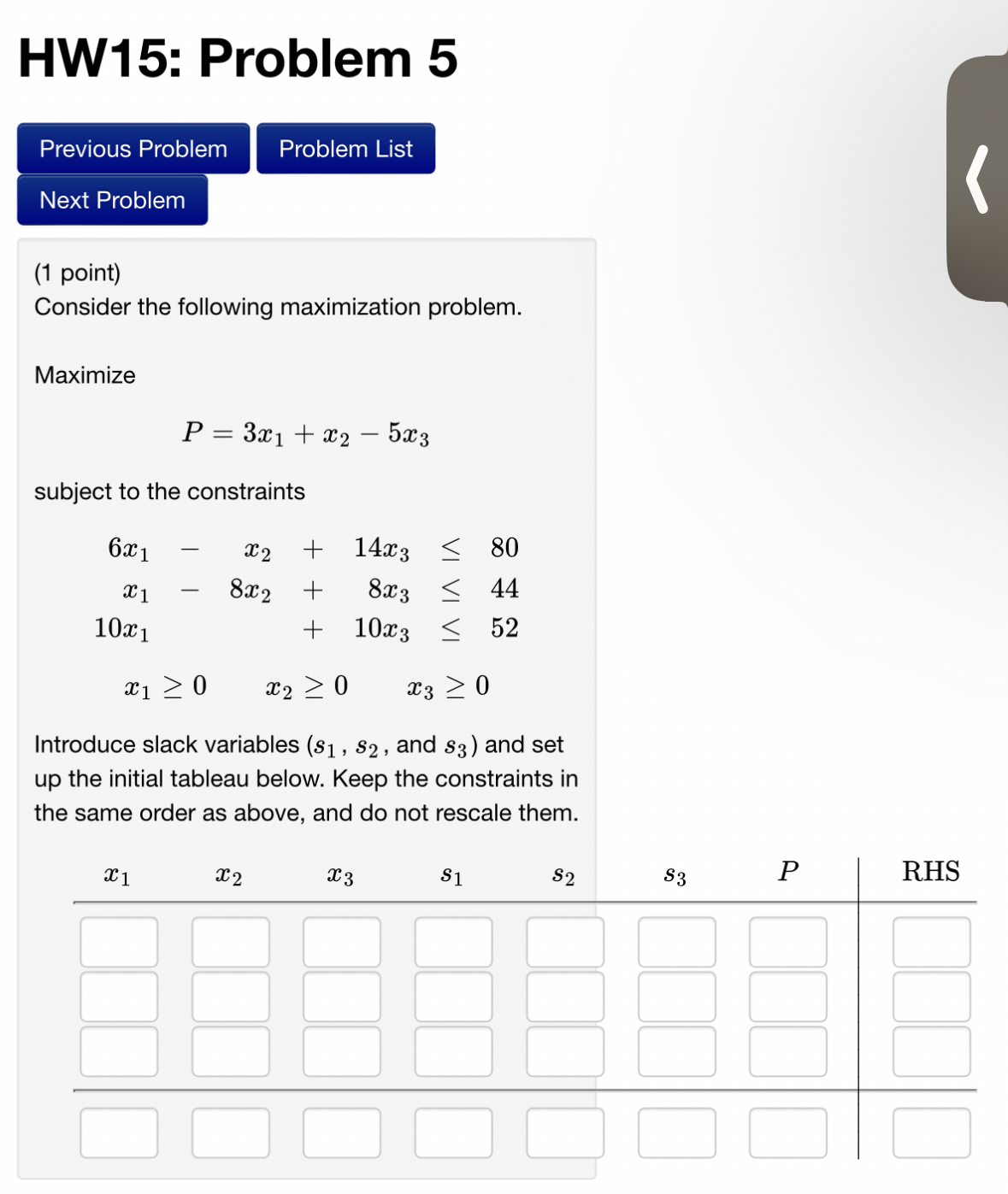 Solved by an EXPERT HW15: Problem 5Previous Problem(1 ﻿point)Consider the | Chegg.com