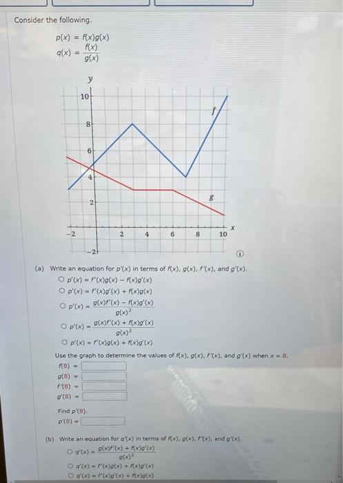 Solved Consider the following. p(x)=f(x)g(x)q(x)=g(x)f(x) | Chegg.com