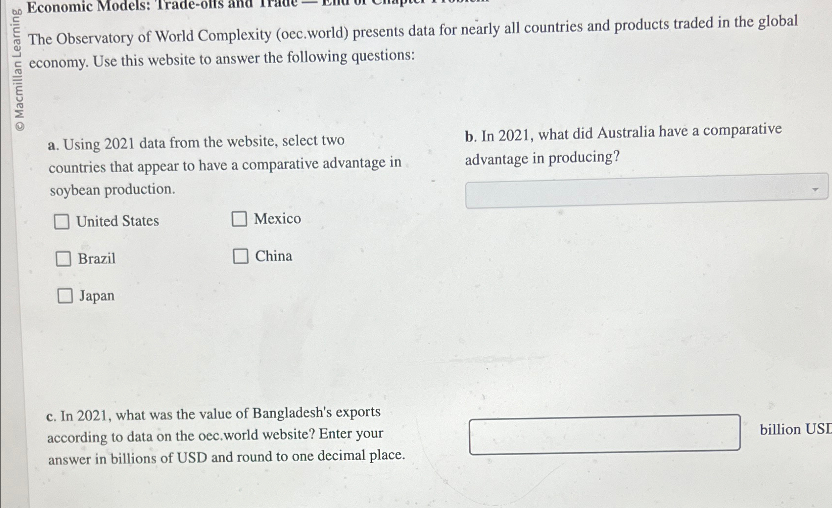 Solved The Observatory of World Complexity (oec.world) | Chegg.com