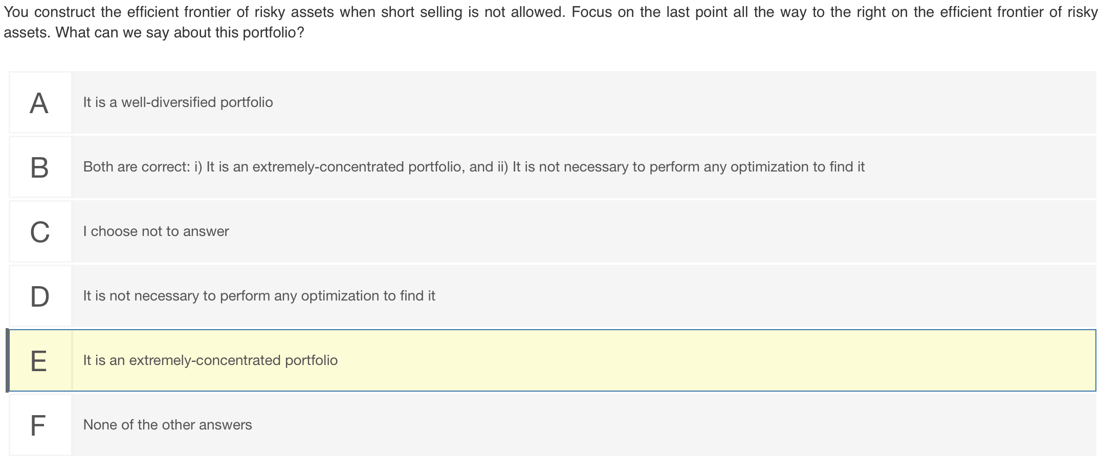 Solved You construct the efficient frontier of risky assets | Chegg.com