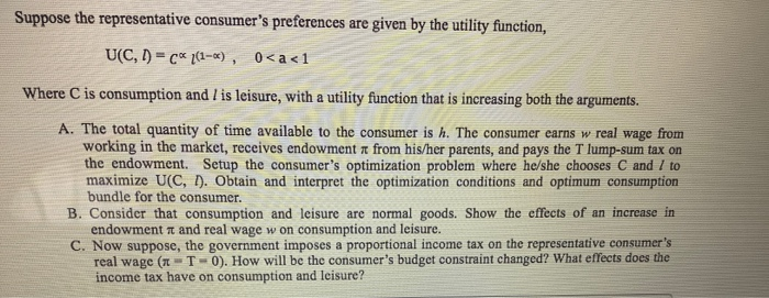 Solved Suppose the representative consumer's preferences are | Chegg.com