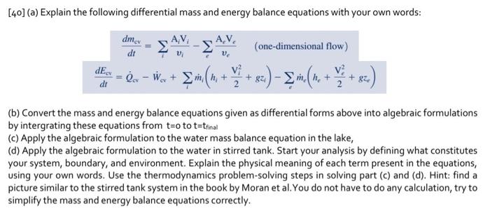 Solved [40] (a) Explain the following differential mass and | Chegg.com
