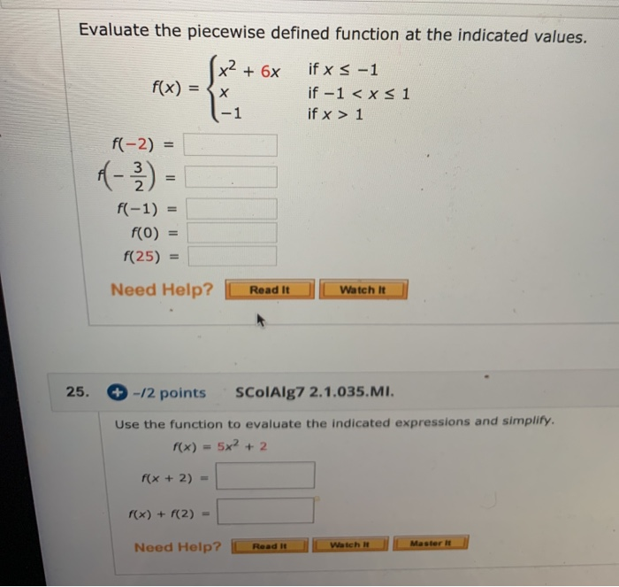 Solved Evaluate the piecewise defined function at the | Chegg.com