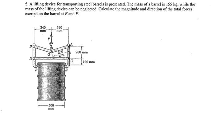 Solved 5. A lifting device for transporting steel barrels is | Chegg.com