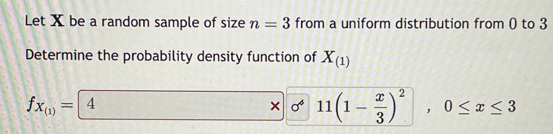 Solved Let x ﻿be a random sample of size n=3 ﻿from a uniform | Chegg.com