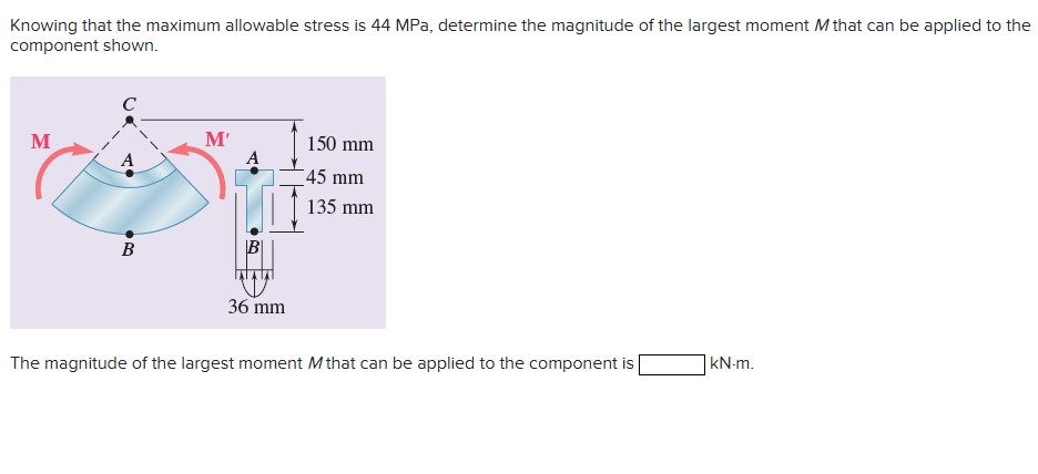 Solved Knowing that the maximum allowable stress is 44 ﻿MPa | Chegg.com