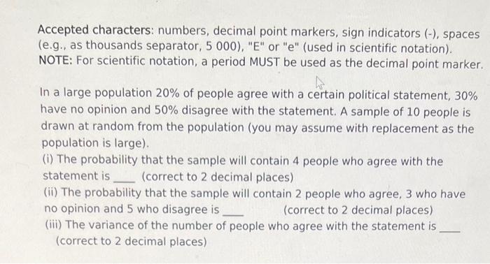 Solved Accepted characters: numbers, decimal point markers, | Chegg.com