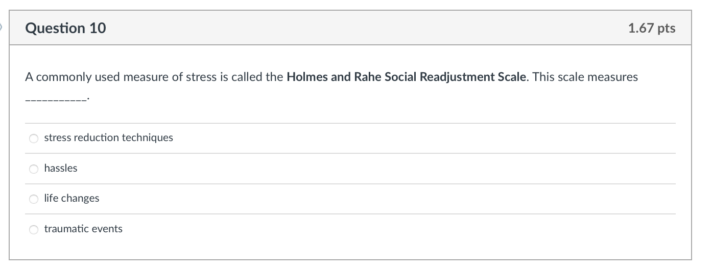 Solved Question 101.67 ﻿ptsA commonly used measure of stress | Chegg.com