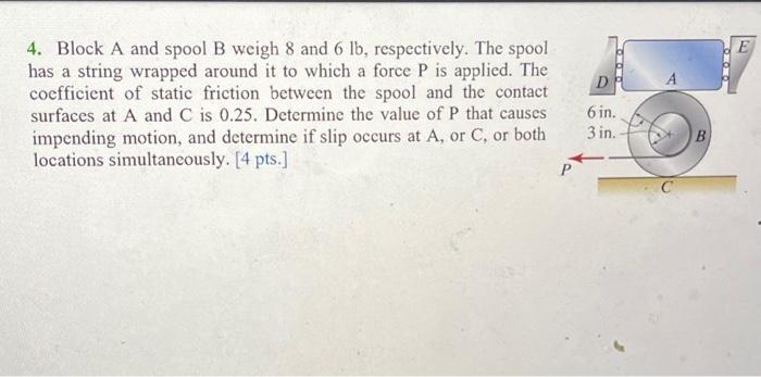 Solved 4. Block A and spool B weigh 8 and 6lb, respectively. | Chegg.com
