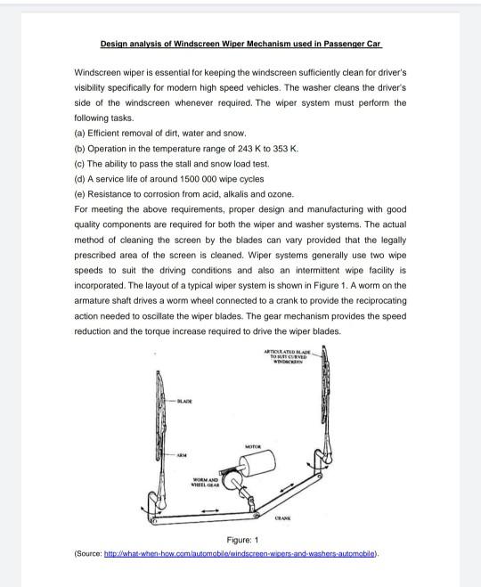 Solved Design analysis of Windscreen Wiper Mechanism used in | Chegg.com