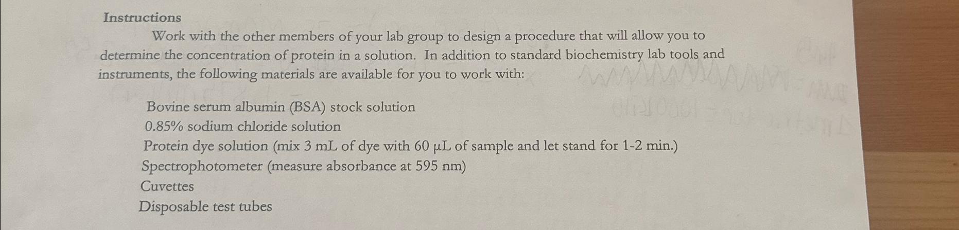 Solved InstructionsWork with the other members of your lab | Chegg.com