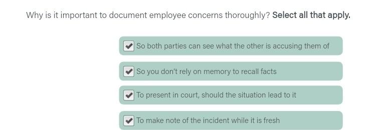 Solved Why is it important to document employee concerns | Chegg.com