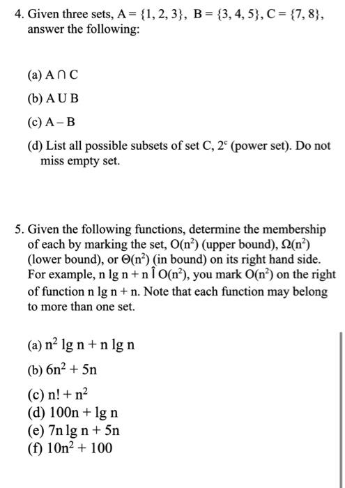 Solved 4 Given Three Sets A 123 B 345 C 78 