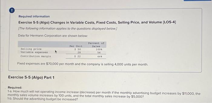 Solved Required information Exercise 5-5 (Algo) Changes in | Chegg.com
