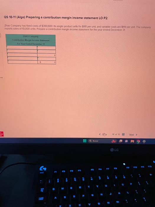 Solved QS 18-11 (Algo) Preparing o contribution margin | Chegg.com