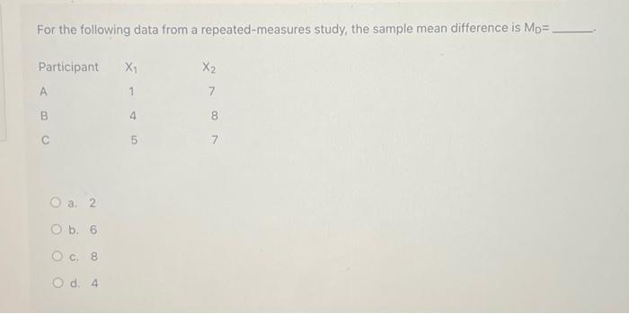 Solved For the following data from a repeated-measures | Chegg.com