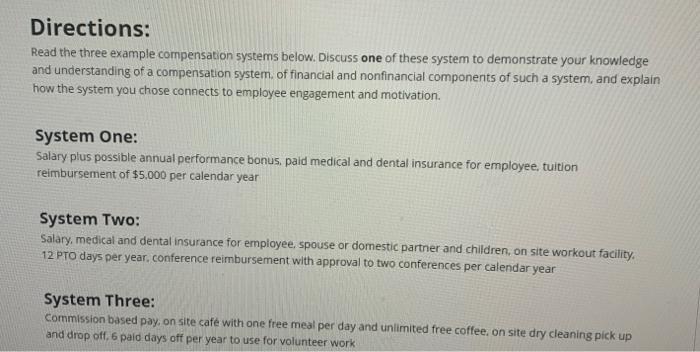 Solved Directions: Read the three example compensation | Chegg.com