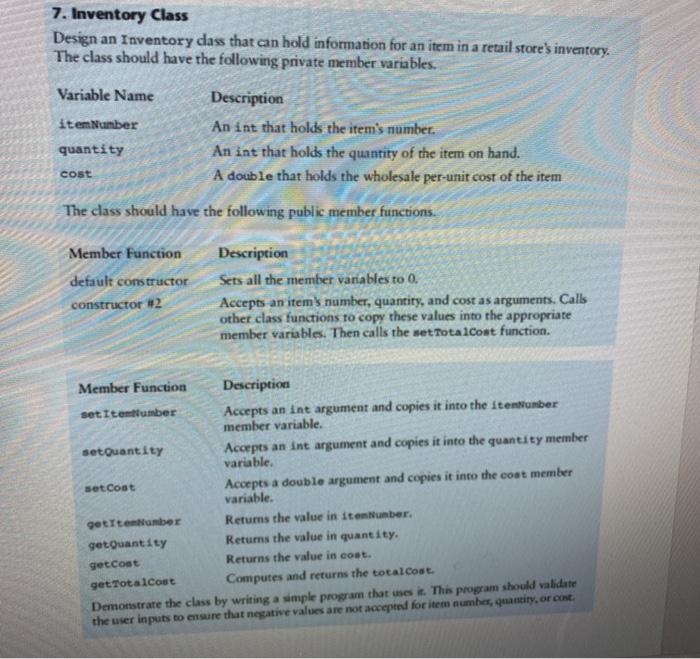 Solved 7. Inventory Class Design an Inventory dass that can | Chegg.com