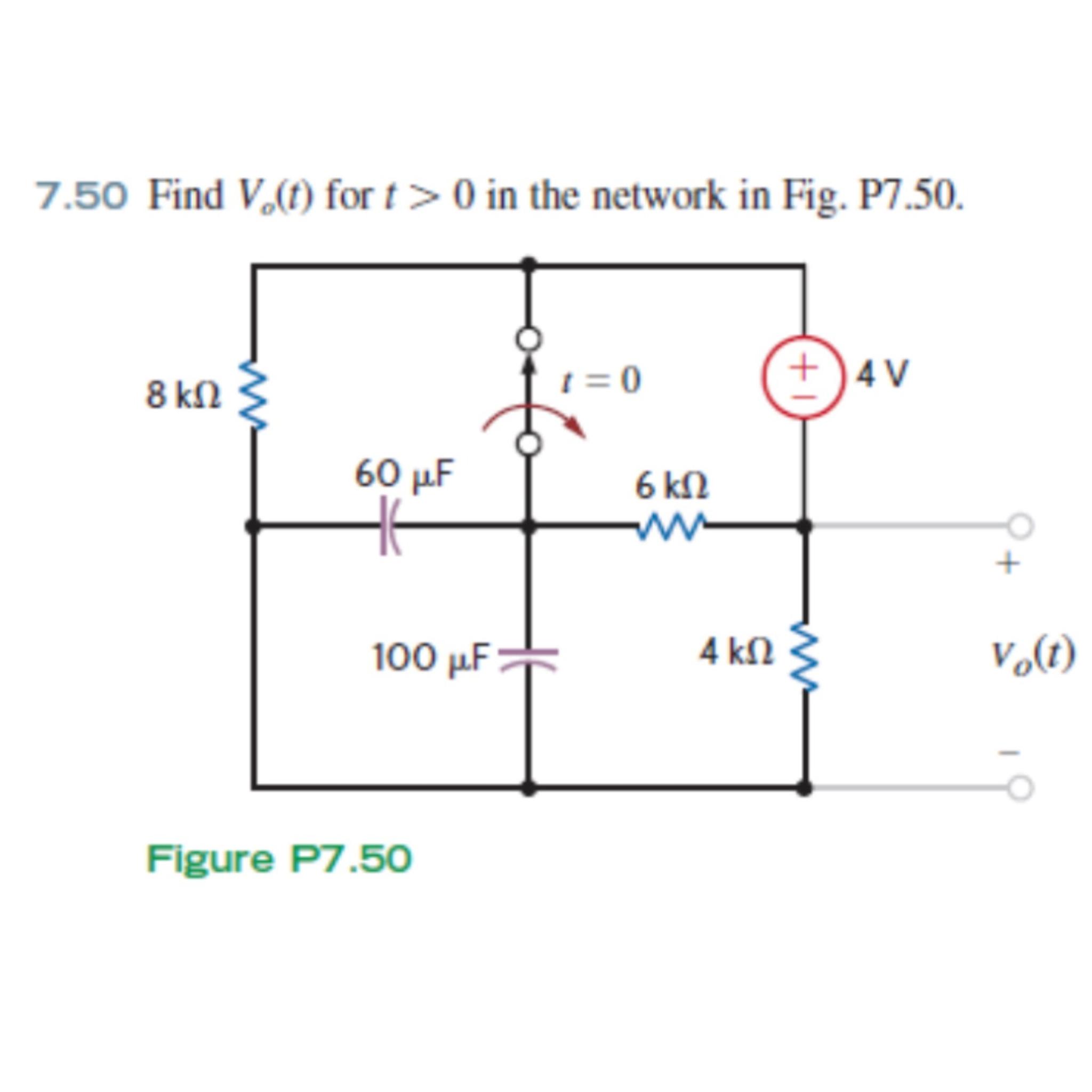 Solved 7.50 ﻿Find Vo(t) ﻿for t>0 ﻿in the network in Fig. | Chegg.com
